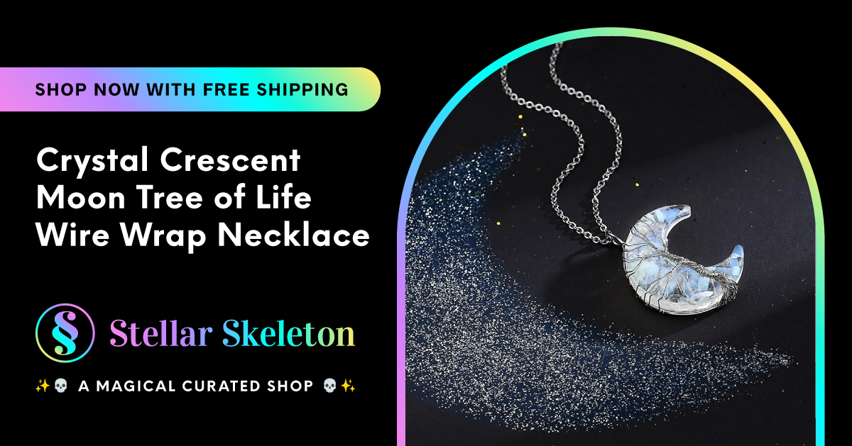 Crystal Crescent Moon Tree of Life Wire Wrap Necklace ⋆ Stellar Skeleton 💀